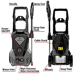 Hopekings Electric Pressure Washer High Pressure Cleaner Power Washer Machine with Power Hose Gun, 5 Nozzles for Cleaning Cars, Home, Driveway, Patio, Garden, Yard