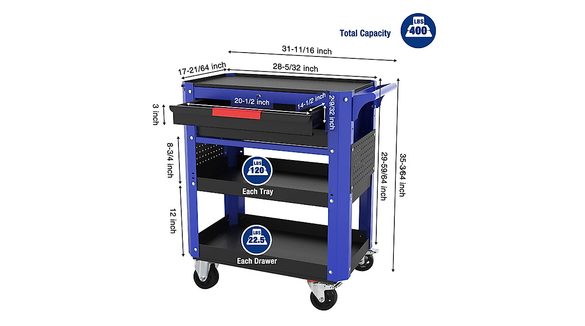 Heavy Duty WORKPRO 28” Rolling Tool Cart – Organize Your Workspace
