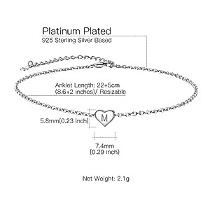 Suplight Sterling Silver Anklets for Women Dainty M Initial Heart Ankle Bracelets