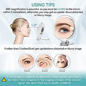 B Beauty Planet 30X Magnifying Mirror, Two Sided Mirror, 30X/1X Magnification, Folding Makeup Mirror with Handheld/Stand,Use for Makeup Application, Tweezing, and Blackhead/Blemish Removal. 5IN.