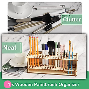 SBYURE Wooden Paint Brush Holder Artist Brush Holder 67 Hole Paintbrush Holder Organizer Wood Paint Brush Rack for Pens Pencils and Art Tools