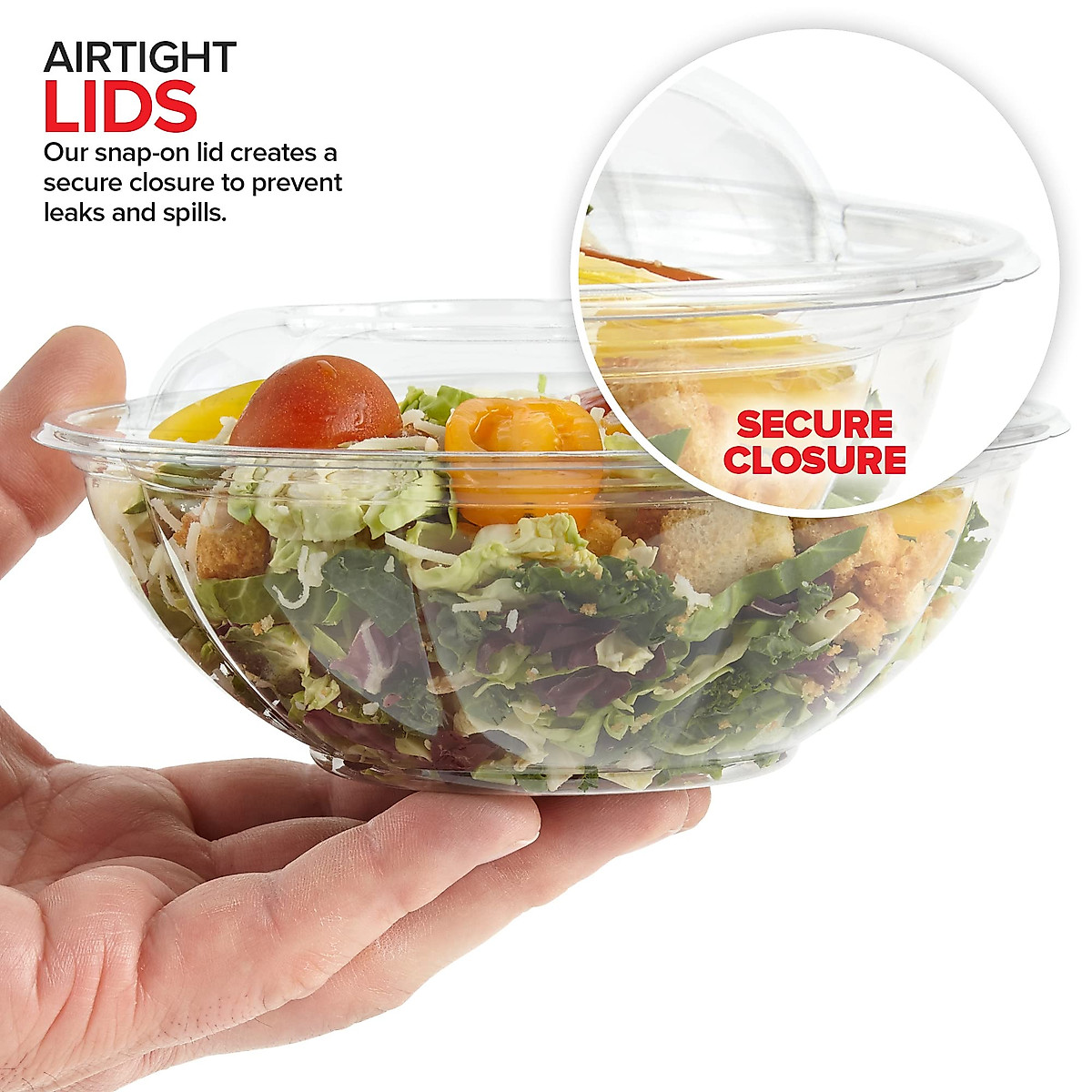 Stock Your Home 24oz Clear Plastic Salad Bowls with Lids Disposable (50 Pack) Small Takeout Container with Snap on Lid for Fruit Salads, Quinoa, Lunch and Meal Prep, Acai Bowl, To-Go Party Containers