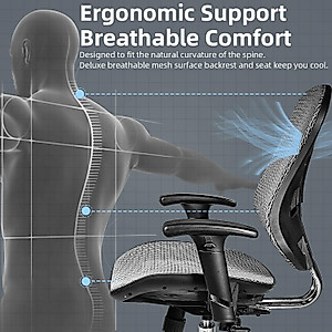 Mimager Mesh Seat Office Chair, Ergonomic Office Chair with Lumbar Support, Mesh Desk Chair 120°Tilt Function, Computer Desk Chairs with Wheels Armrests for Home Office, Conference Room, Black