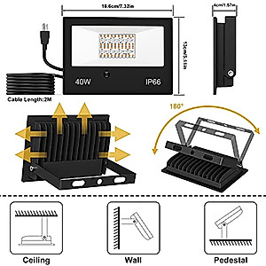 HYDONG RGB LED Flood Light Outdoor 400W Equivalent Color Change & Daylight 5700K Landscape Light with Remote, Timing, IP66 Waterproof for Yard, Patio, Garage - 4 Pack