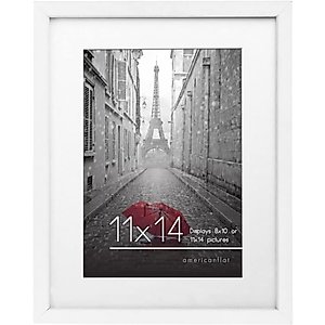Americanflat 11x14 Picture Frame with Shatter-Resistant Glass - Use as 8x10 Frame with Mat or 11x14 Frame Without Mat - Signature Collection - Photo Frame for Wall Display - White