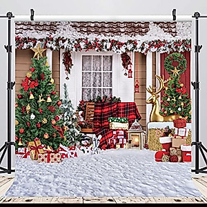 LYCGS 10X10FT Christmas Backdrop Winter Christmas Window Background Christmas Party Backdrop Xmas Tree Gift Window Photography Backdrop Christmas Window Backdrop X-65 …