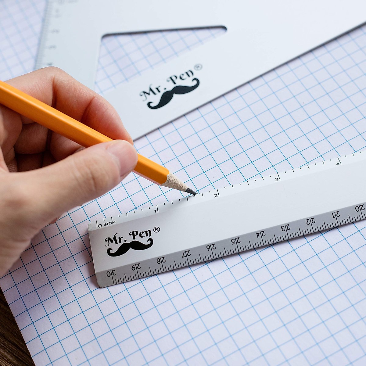 Mr. Pen– Metal Geometry Set, 4Pack, Metal Protractor, Aluminum Ruler, Metal Set Square, Triangle Ruler, Drafting Triangles, Triangle Ruler, Protractor Metal, Drafting Set, Geometry Kit, Drafting Ruler
