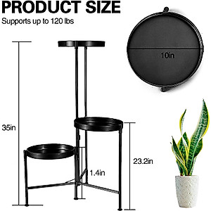 Plant Stand Indoor Outdoor 3 Tier Tall Metal Plant Rack Organizer 3 Flower Pot Holder Shelves Planter Display Storage Shelf for Home Garden Patio Bathroom Office Living Room Balcony Corner(Black)