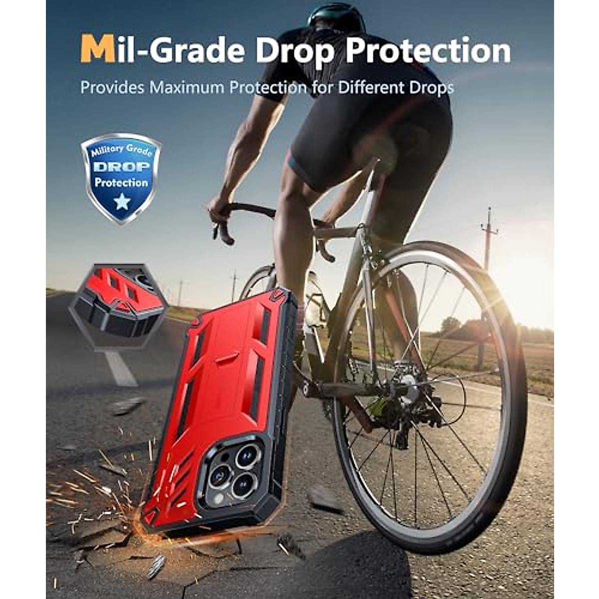 FNTCASE for iPhone 13 Pro-Max Case: Military Grade Shockproof Protective Phone Cover with Kickstand - Dual Layer Full Protection Matte Textured Drop Proof Heavy Duty Hard Cases - 6.7 Inch Red