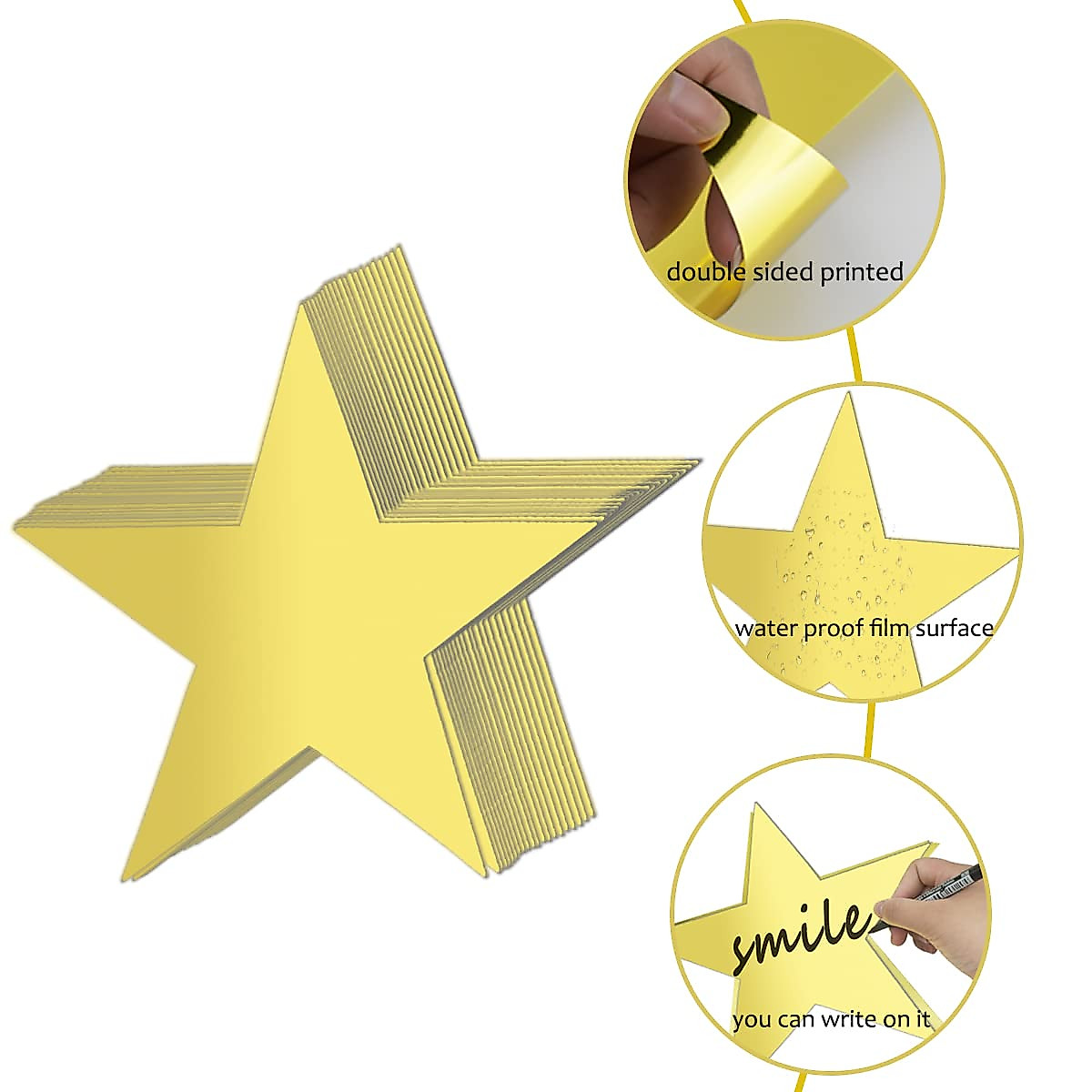 30 Pcs Star Cutouts Double Printed Paper, Star Cutouts Paper, 11 Inch Stars Decoration for Wedding Party Classroom Table DIY Decoration (Gold)