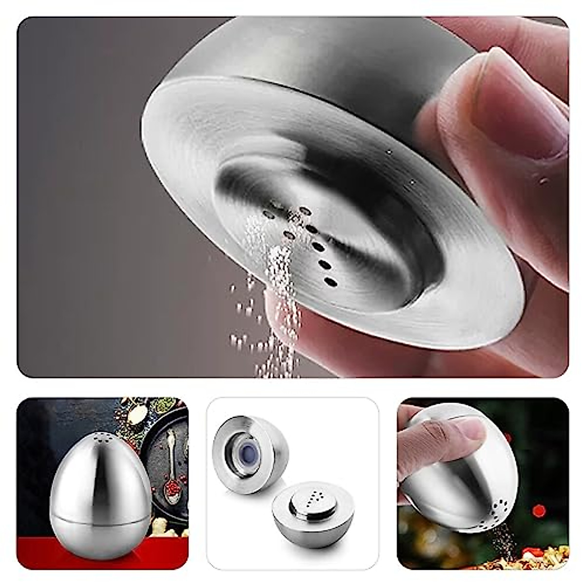 Yardwe Stainless Steel Container Egg Shaped Salt and Pepper Shakers Stainless Steel Shaker Bottles Seasoning Container Empty Condiment Jar for Kitchen Home Bbq Toilet Planter Pot