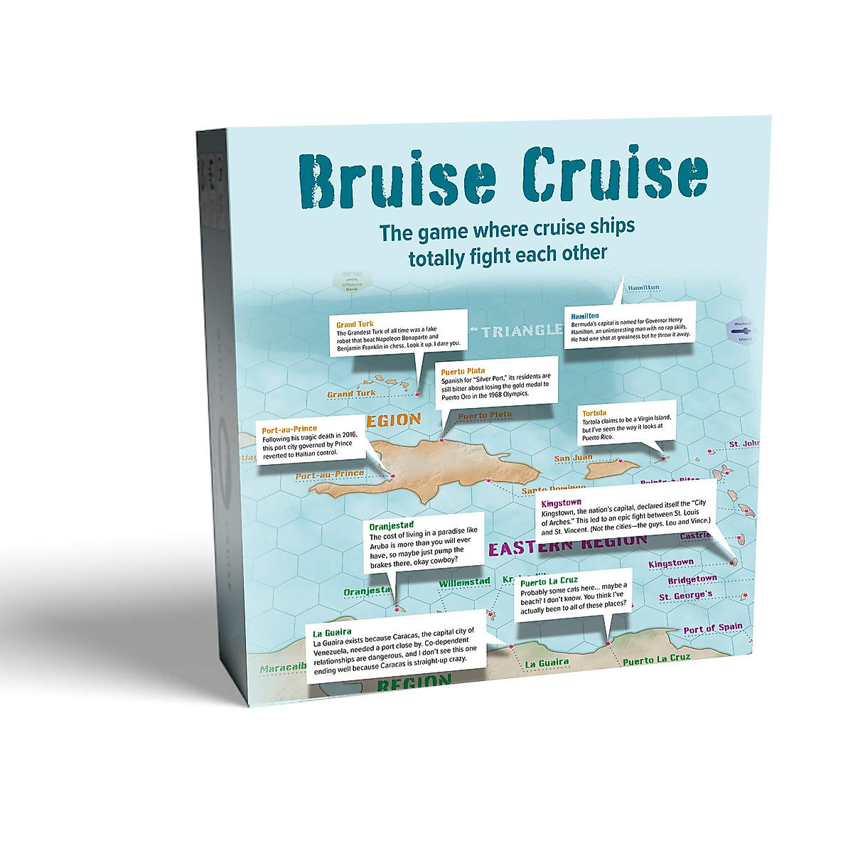 Bruise Cruise: The Board Game. 2-4 Players, a Humorous Strategy Game of Caribbean Cruising and Naval Warfare Set in The Year 2042.
