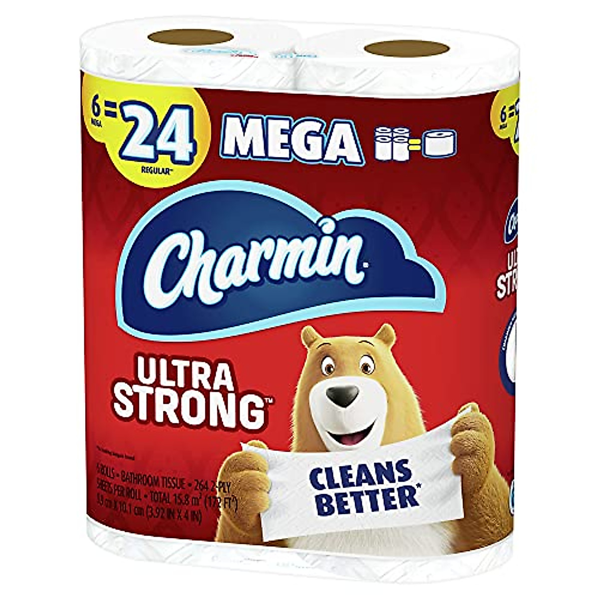 Charmin Ultra Strong Toilet Paper, 6 Mega Rolls = 24 Regular Rolls, 6 Count