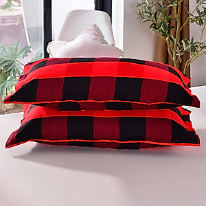 Zhiyuan Red and Black Buffalo Plaid Microfiber Duvet Cover Set with 2 Pillow Shams, Queen