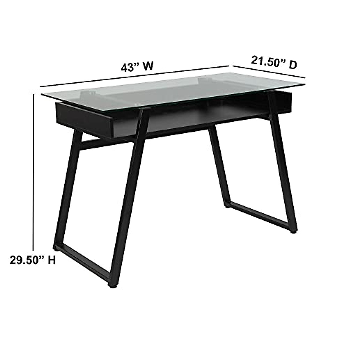 Flash Furniture Huntley Glass Computer Desk with Shelf and Black Metal Legs