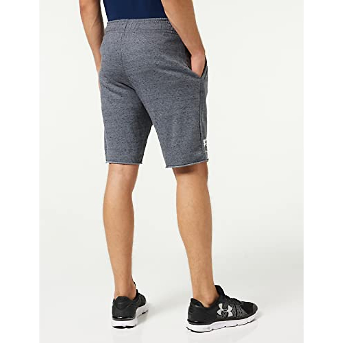 Under Armour Mens Rival Terry Shorts , Pitch Gray Full Heather (012)/Onyx White , Large