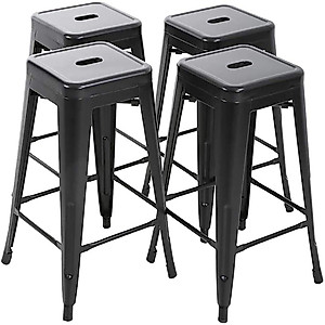 FDW Set of 4 Bar Stools 30 Inches Metal Bar Stool Counter Height Bar StoolsPatio Stool Stackable Barstools Kitchen Counter Stool Indoor/Outdoor Stool Metal Bar Stools Moden Dining Chairs