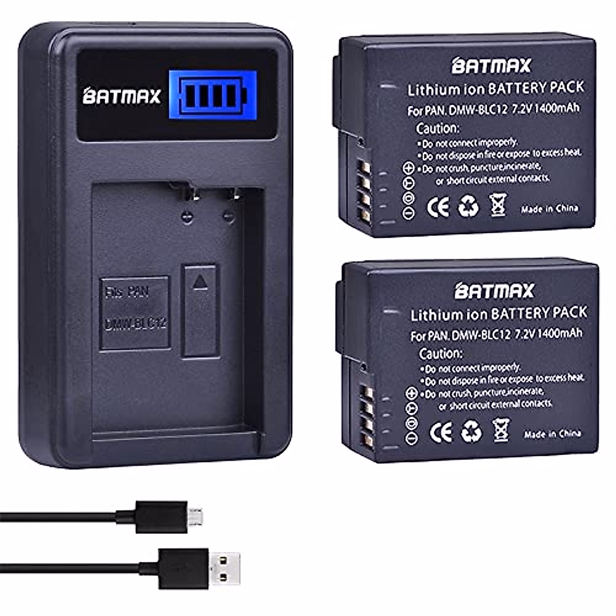 Batmax 2 Pack DMW-BLC12 Battery and Replacement Charger for Panasonic DMW-BLC12, DMW-BLC12E, DMW-BLC12PP Battery; Lumix DMC-FZ200, DMC-FZ1000, DMC-G5, DMC-G6, DMC-G7, DMC-GX8, DMC-G85, DMC-GH2
