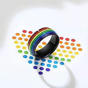 Unisex Rainbow Lines Ring Classic Stainless Steel Pride LGBTQ Wedding Band Women Men's Finger Jewerly US Size 7-12