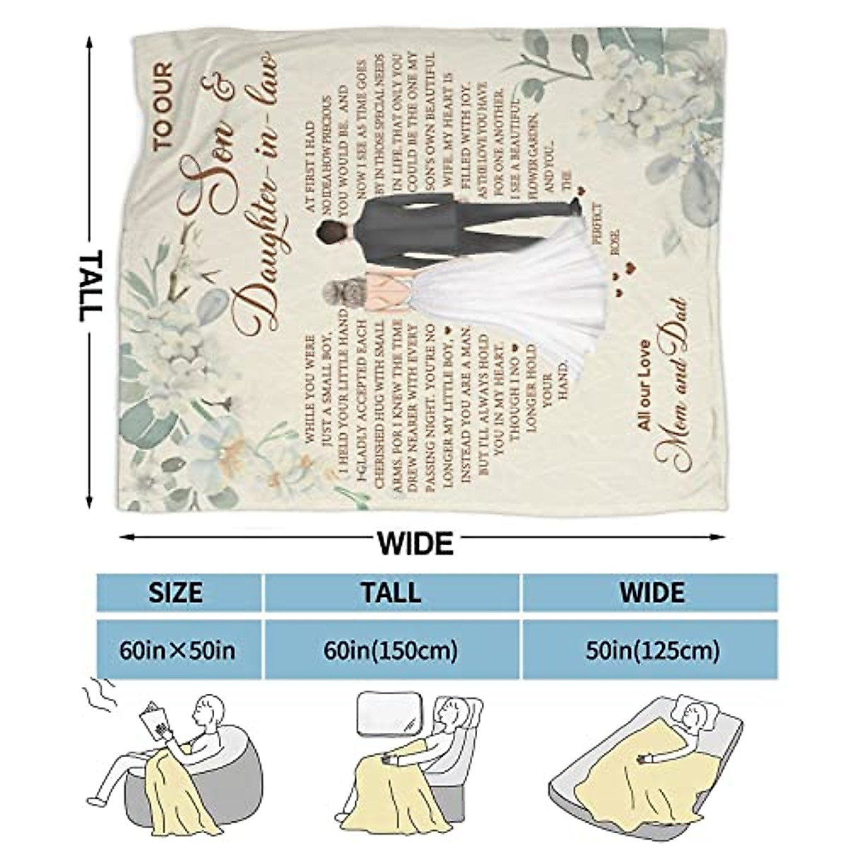 to My Son and Daughter in Law Gifts Ideas on Wedding Day from Mom Dad - Wedding Engagement Birthday Gifts for Son and Daughter in Law Throw Blanket Flannel Fleece Soft Warm for Bed Sofa 60”x50”