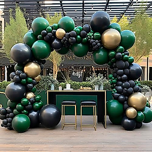 RUBFAC 65 Pcs Black Gold and Green Balloon Arch Garland Kit, 12 Inches Dark Green Gold Balloons for Black Wedding Safari Jungle Birthday Decorations