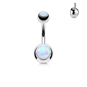 FIFTH CUE Opal Set Double Jeweled 316L Surgical Steel Naval Belly Button Ring (Opal White)