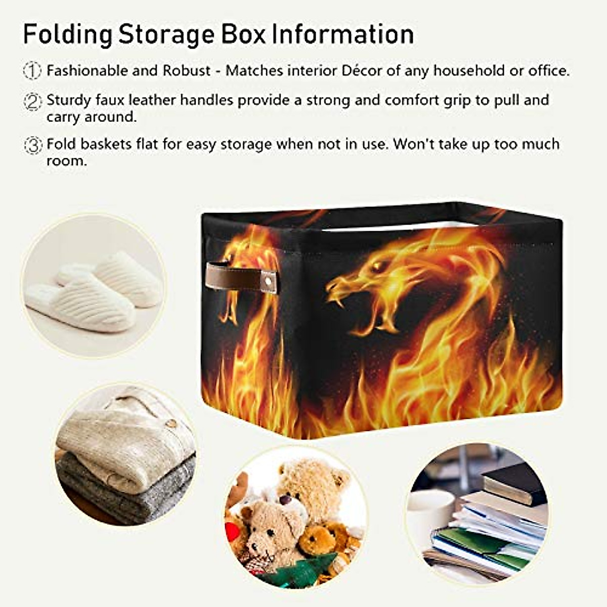 Storage Bins Abstract Fiery Dragon Storage Basket Collapsible Cube Rectangle with Handle Storage Box for Shelves Home Office Closet 1 Pack