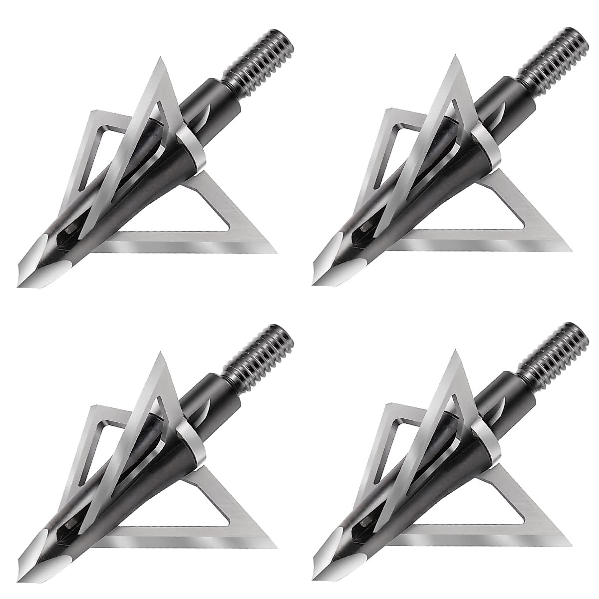 DEEPOWER 4-Pack Broadheads 100 Grain 3 Fixed Blade Broadheads 1+1/4' Inch Cut Diameter Carbon Steel Ferrule Arrow Broadhead for Crossbows and Compound Bow