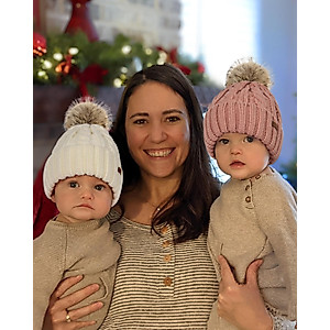 Camptrace Baby Winter Hat Toddler Beanie Baby Girls Boys Hat Warm Faux Fur Pom Kid Chunky Knitted Thick Snow Cap Pink 2-6T