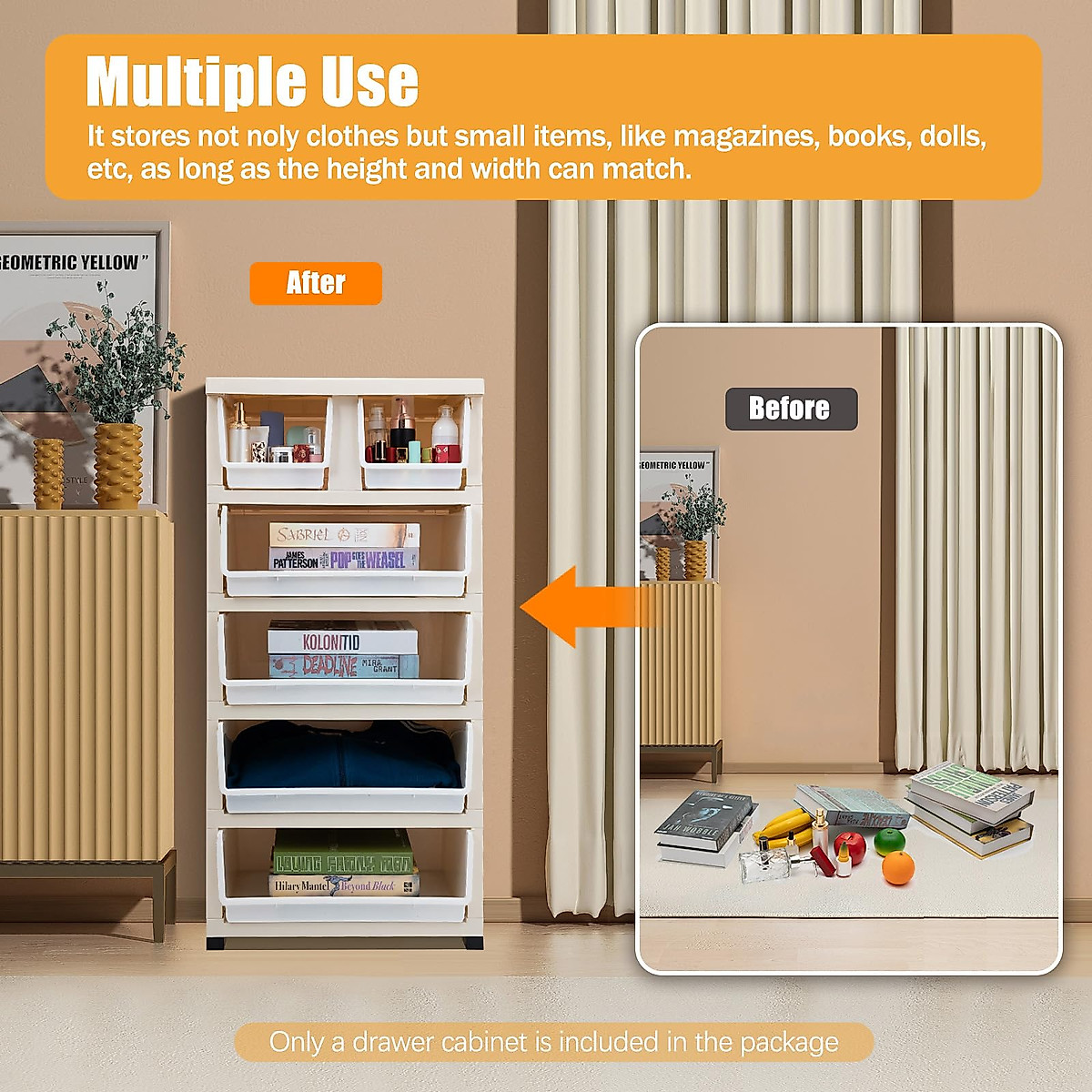 WOQLIBE Dresser Drawer Organizers,Plastic Dresser with 6 Drawers, Tall Lockable Storage Cabinet with Wheel, Dresser Drawer Organizers for Baby Clothing/Bedroom/Playing Room,19.7x13.8x40 in(Blue)