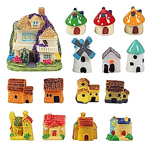 Kbraveo 15 Pieces Miniature Fairy Gardens Stone House,Mini Resin House,Mini Fairy Cottage House for Gardens,Patio Outdoor Décor