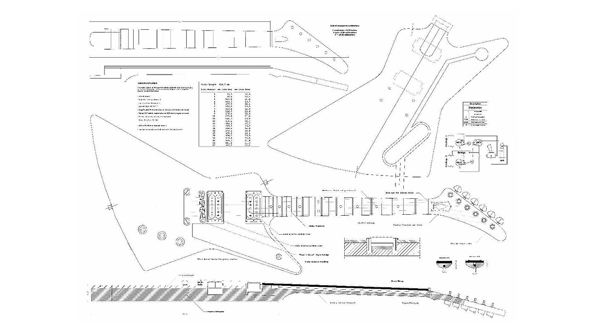 Gibson Explorer Electric Guitar Plans | Full Scale Design & Templates