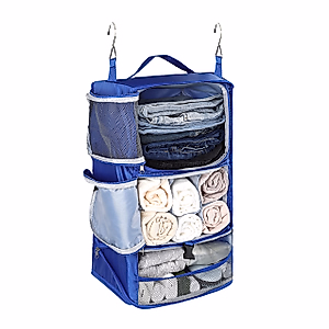 ELEZAY Hanging Packing Cubes Transformable Garment Closet Organizers Storage for Suitcases Carry on Luggage Compression Travel Bag with Shelves for Hotel Wardrobe Camper Accessories X-Large, Blue
