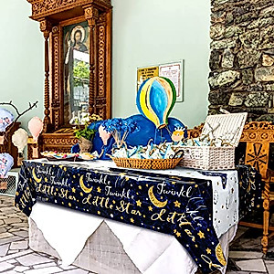 Juexica Twinkle Twinkle Little Star Decoration Tablecover for Baby Shower Boy Gender Reveal Party Supplies(2 Pack), Gold, Blue, White