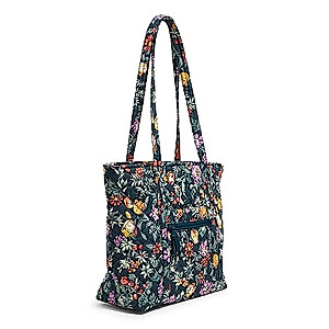 Vera Bradley Women's Cotton Small Vera Tote Bag, Fresh-Cut Floral Green, One Size