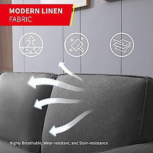 PUREMIND 78 Inches Convertible Sectional Sofa, Linen L-Shaped Sofa Couch with Reversible Storage Ottoman, Wooden Legs, 3-Seat Sectional Couches for Small Space, Apartment, Office (Dark Grey)…