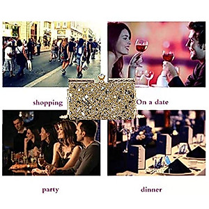 Quniko Chic Rhinestone Box Clutch Bling Evening Wedding Handbags Bridal Purse, Gold