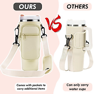 URSKYTOUS 4Pcs Stanley Cup Holder with Strap for Stanley 40oz Tumbler Water Bottle Carrier Bag Holder Accessory for Stanley Quencher H2.0 Flowstate, Stanley Adventure Quencher 40 oz Tumbler (Apricot)