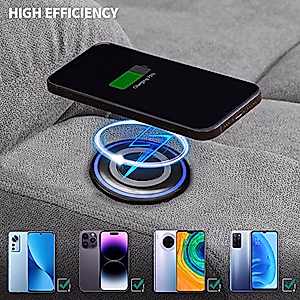 YITAHOME Recliner Chair with Wireless Charging, Electric Power Recliner Chair with Massage for Elderly, Fabric Reclining Loveseat with USB Ports, Side Pocket, Remote Control，Grey