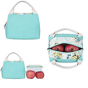 Bluboon Canvas School Backpack Set 3 Pieces Lightweight Teen Girls Bookbags Insulated Lunch Bag Pencil Case (Water Green-flower)