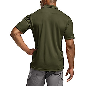 CQR Men's Polo Shirts, Tactical Short Sleeve Golf Performance Shirts, Lightweight Dry Fit UPF 50+ Pique, Frost Essential Army Green, X-Large