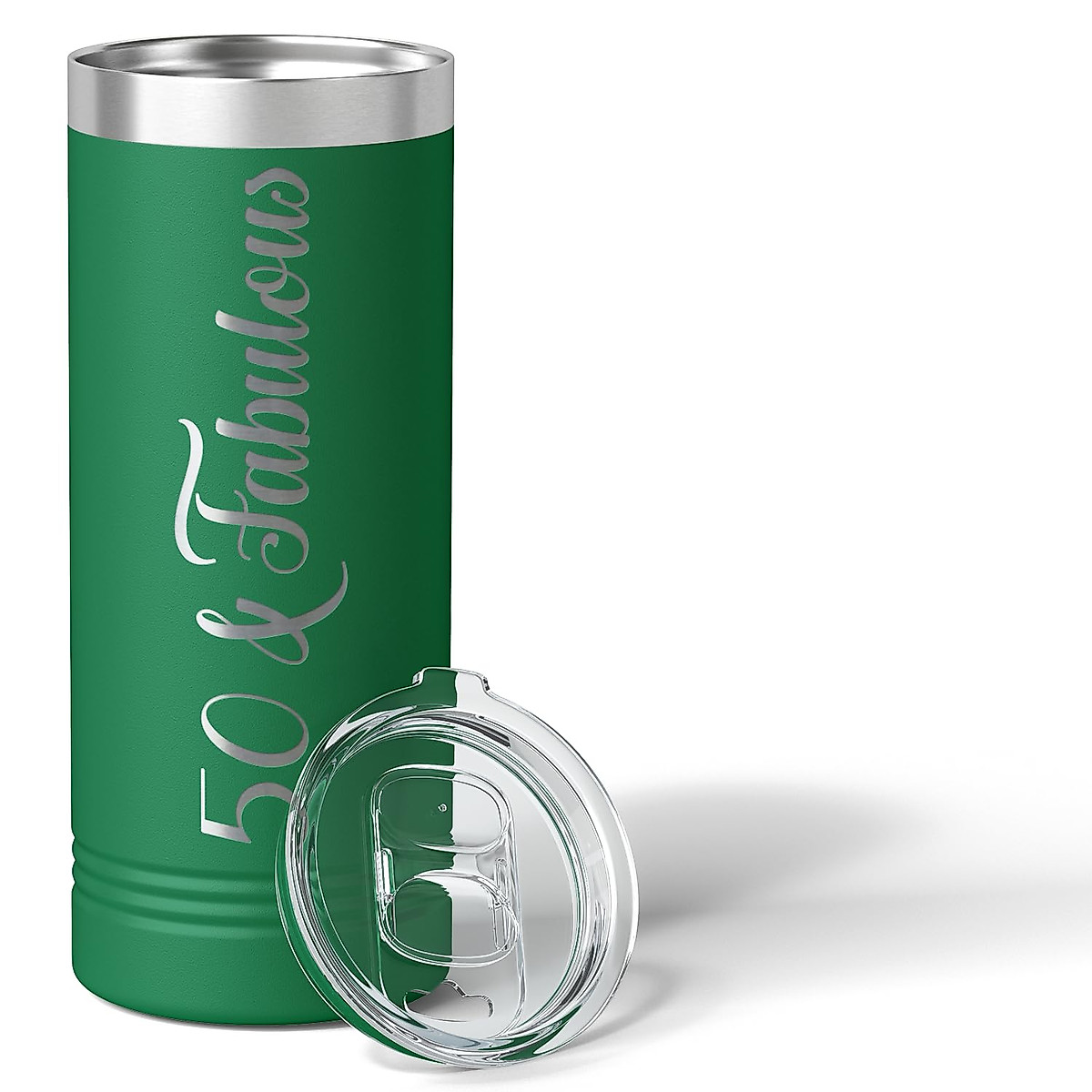 50 & Fabulous 22 oz Skinny Tumbler 50th Birthday Gifts For Women on Green Decorations Funny Present Vacuum Insulated Cup