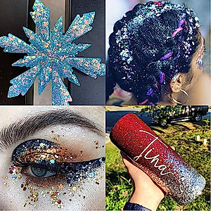 Holographic Chunky and Fine Glitter Mix, 20 Colors Craft Glitter for Resin, Iridescent Nail Glitter, Cosmetic Eye Hair Face Body Glitter, Glitter Flakes Sequins for Epoxy Resin Tumbler DIY Arts Crafts