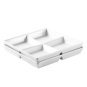 Bruntmor Christmas Snacks Dinner Serving Tray Dish in White |10 x 10 inch Set Of 2 Decorative Ceramic Appetizer 4 -Compartment Serving Platter Tray | Christmas Platter | Chafing Dish | Serving Dishes