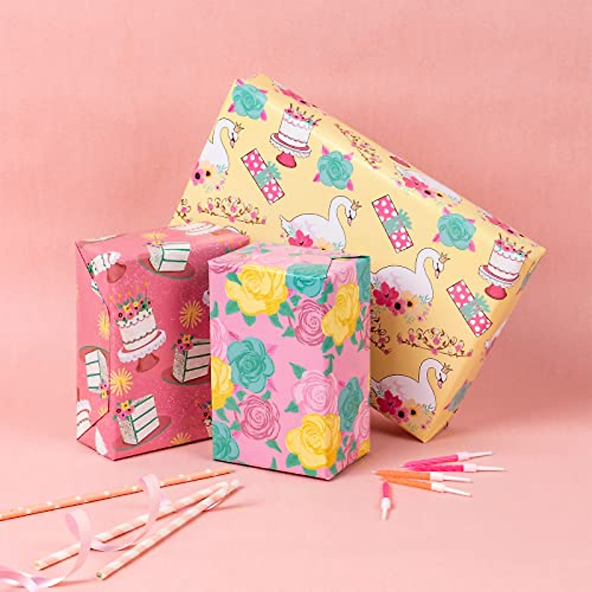 MAYPLUSS Birthday Wrapping Paper Sheet - 12 Folded Flat - Colorful Birthday Text - 19.7 inch X 27.5 inch Per Sheet