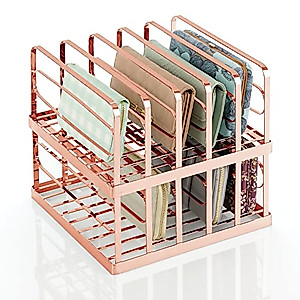 mDesign Metal Divided Stackable Purse Organizer for Closets, Bedrooms, Dressers, Shelves - Closet Shelf Storage Solution for Purses, Clutches, Wallets, Accessories - 5 Sections - Rose Gold
