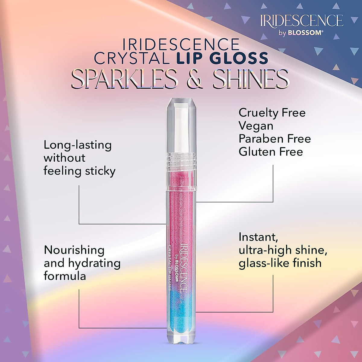 Blossom Iridescence Watermelon Flavored, Longlasting High Gloss, Glitter Shimmer Crystal Lip Gloss + Zodiac Sign Vanilla Scented Roll On Lip Gloss with Crystals, 2 Pack Bundle, Tourmaline Dream/Virgo