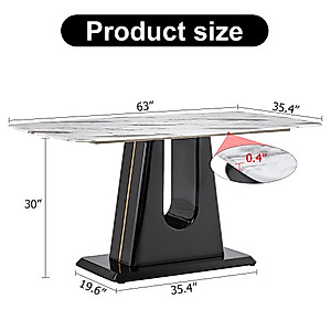 Pvillez Dining Table, Dining Table Set for 4 6, Faux Marble Tabletop Kitchen Dining Room Table Set with Dining Chairs Dinner Table U-Shaped (Table1+4pcs Black Chair)