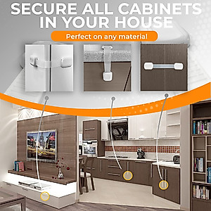 Baby Safety Cabinet Locks (6 Pack + 4 Guards) 3M Adhesive Child Proofing Latches, to Baby Proof Cupboard, Drawers, Fridge, Toilet Seat, Dishwasher, Adjustable Kids Proofing Straps