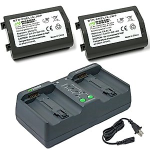 Wasabi Power Battery (2-Pack) and Dual Charger for Nikon EN-EL18, EN-EL18a, EN-EL18b, EN-EL18c and Nikon D4, D4S, D5, D6, D850 (with adapters/Grips)